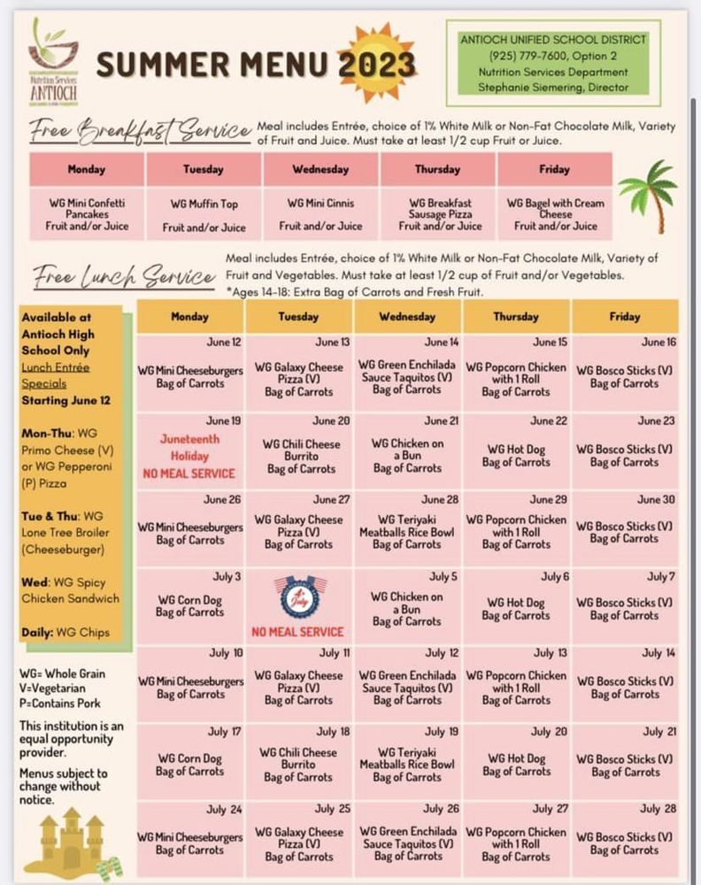 Summer Food program | Sutter Elementary School